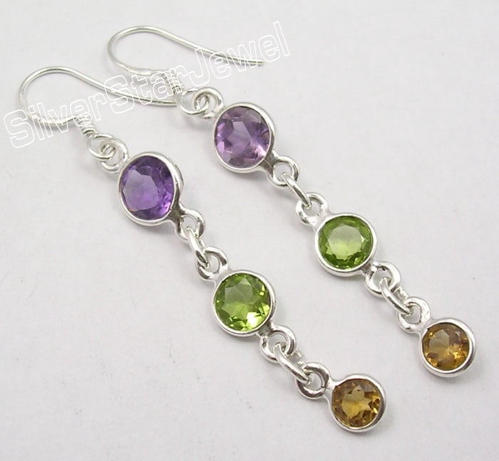 SilverStarJewel .925 Sterling Silver Multistones Multi Color Earrings 2 ...