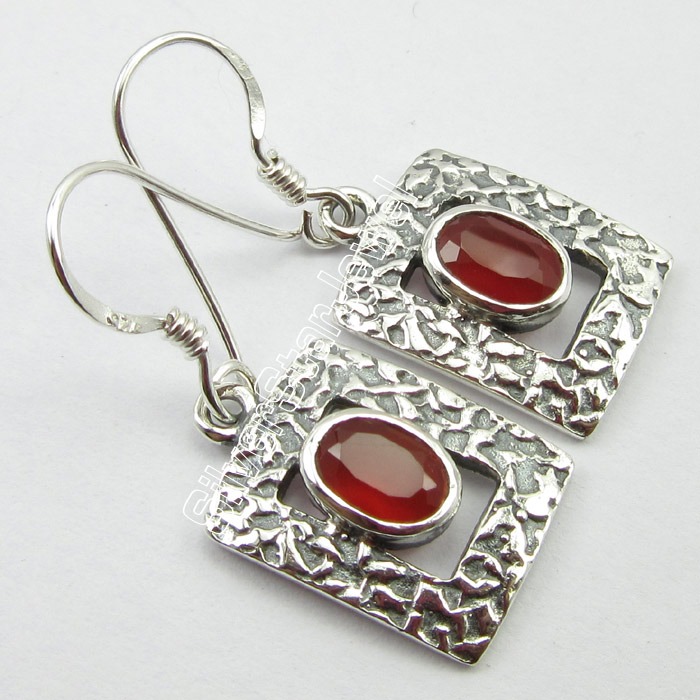SilverStarJewel Oval Red Carnelian Gemstone Pair, 925 Sterling Silver ...