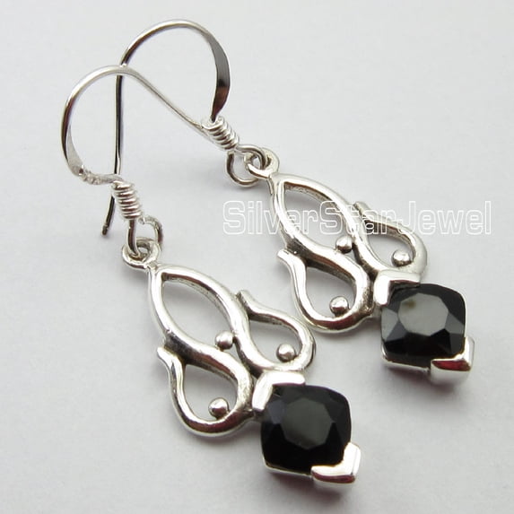 SilverStarJewel Square Black Onyx Gemset, 92.5% Pure Silver French Wire ...