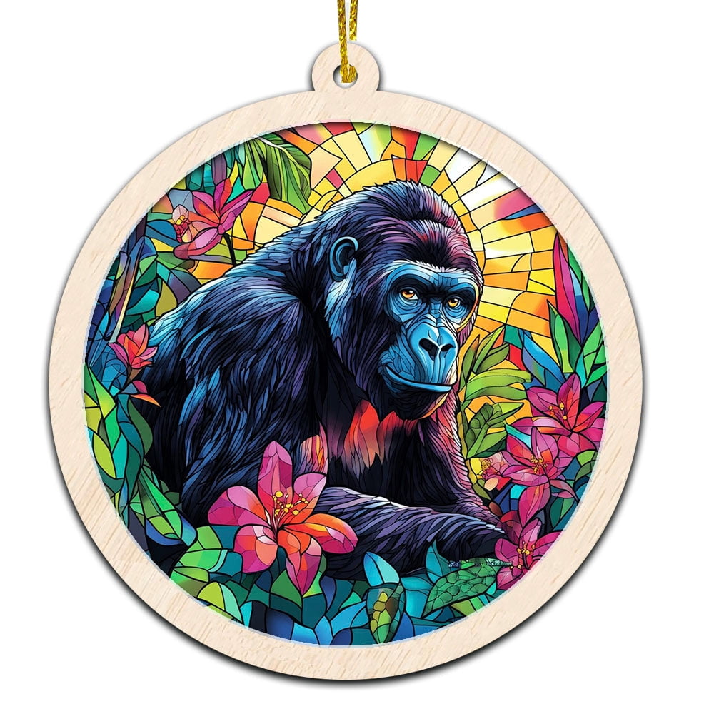 Silverback Gorilla Stained Glass Suncatcher Ornament – Holiday Ornament ...