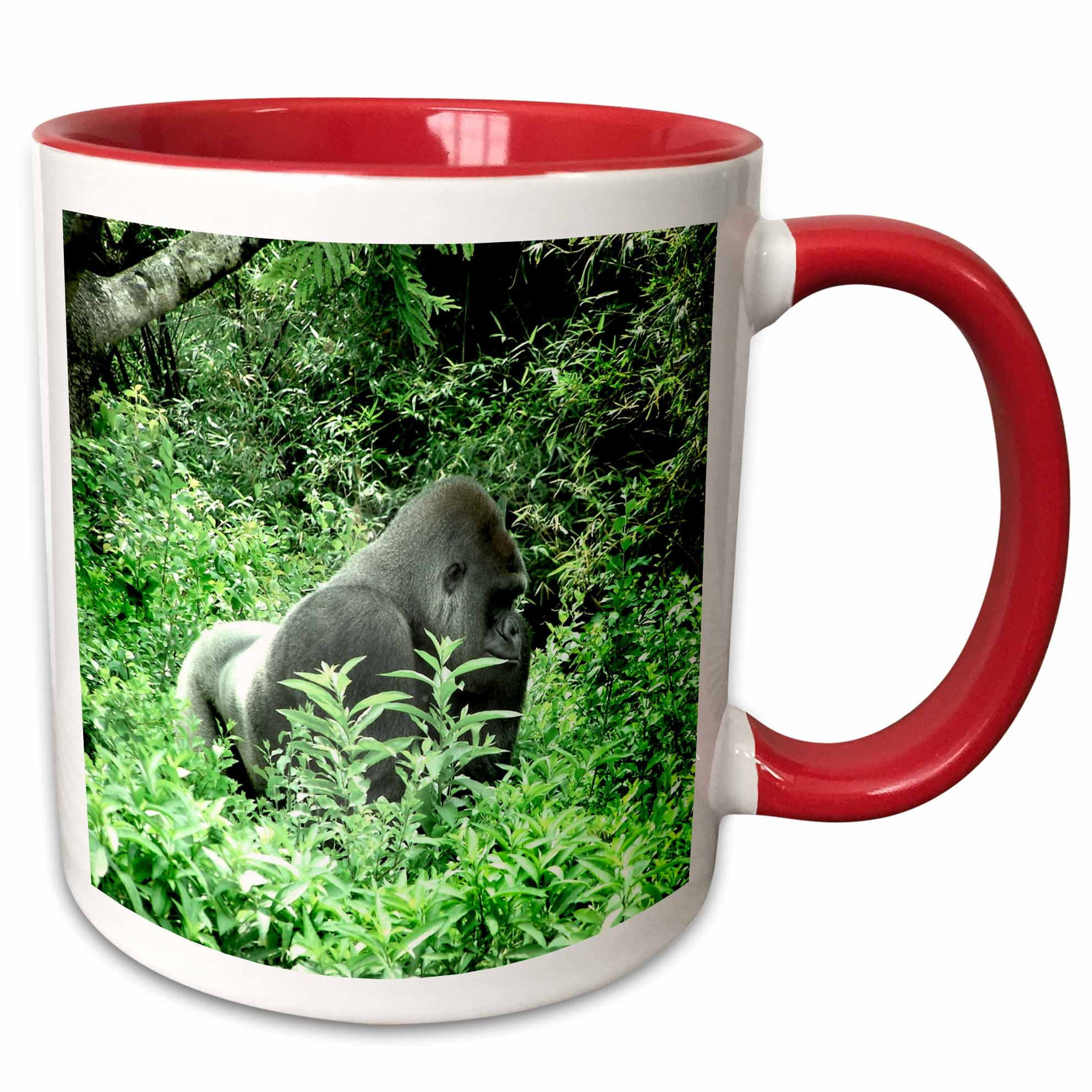 Silverback gorilla in leaves green tinted 15oz Two-Tone Red Mug mug-155974-10 - Walmart.com