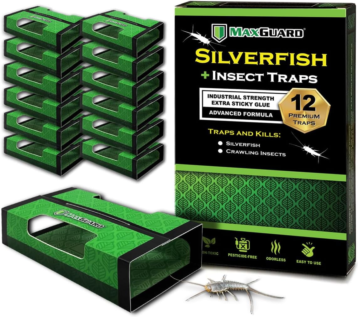 Silverfish + Insect Traps (12 pcs Box Trap) | Non-Toxic Extra Sticky ...