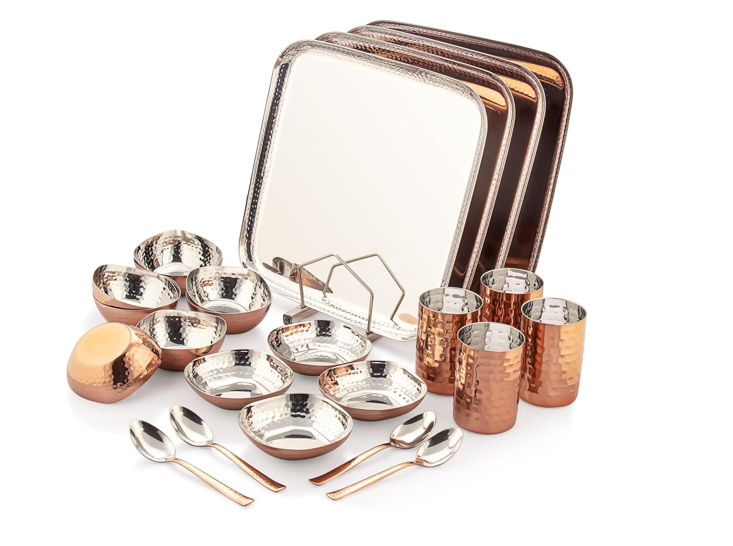 Silverglow Square Family stainless steel copper dinner set for 4 people ...