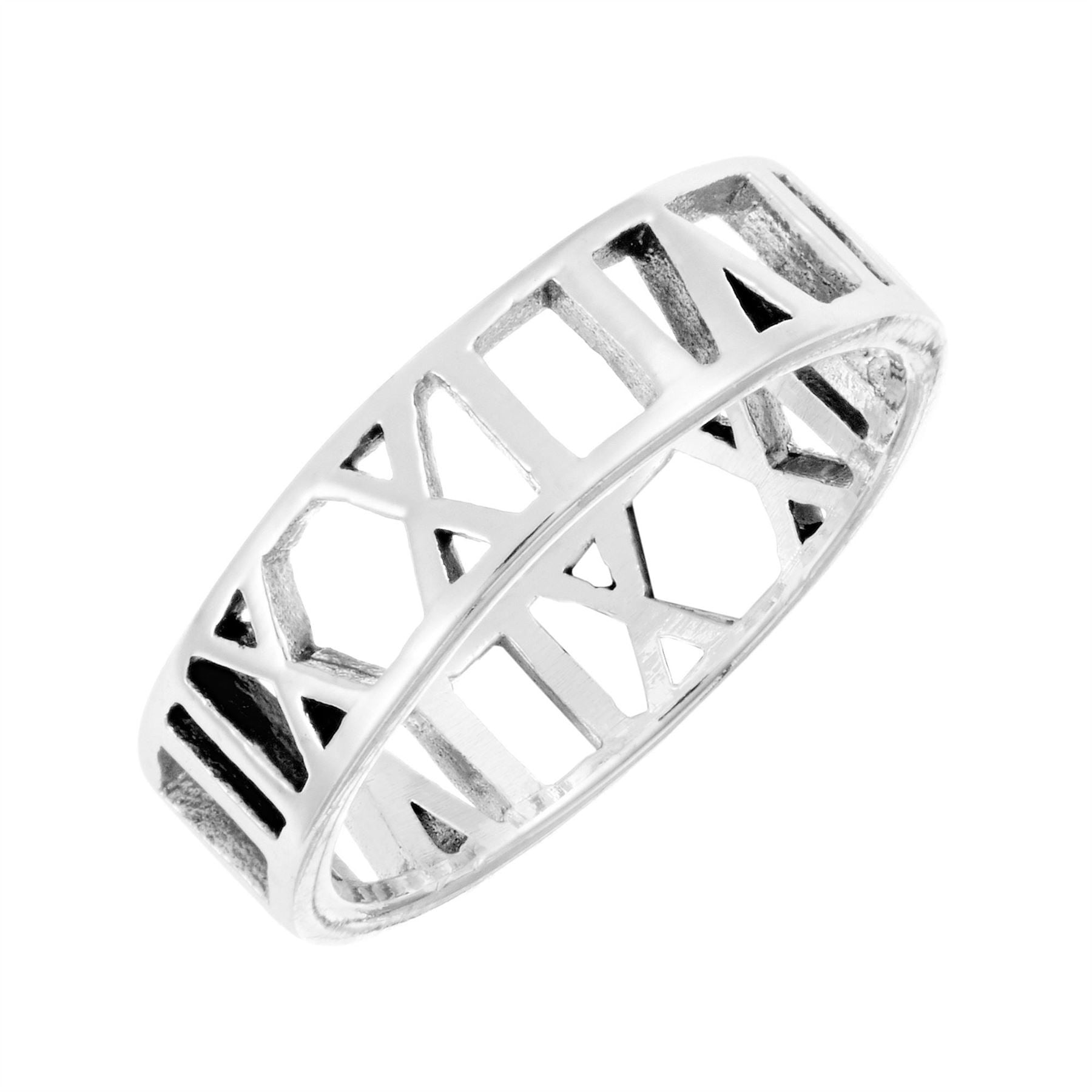 Silverly Classic 5.6 mm Sterling Silver Ring with Roman Numerals ...
