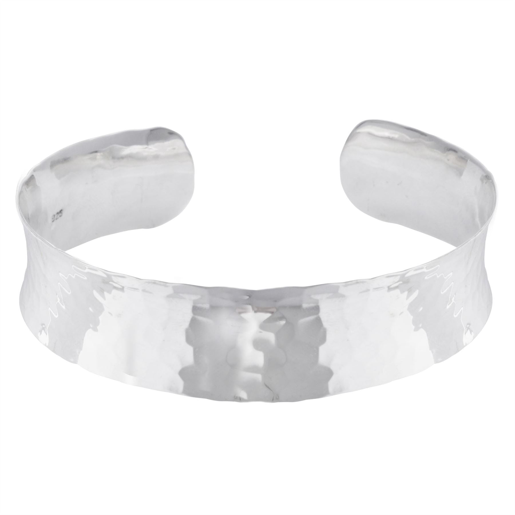 Silverly Hammered Sterling Silver Concave Bangle - Adjustable Silver ...