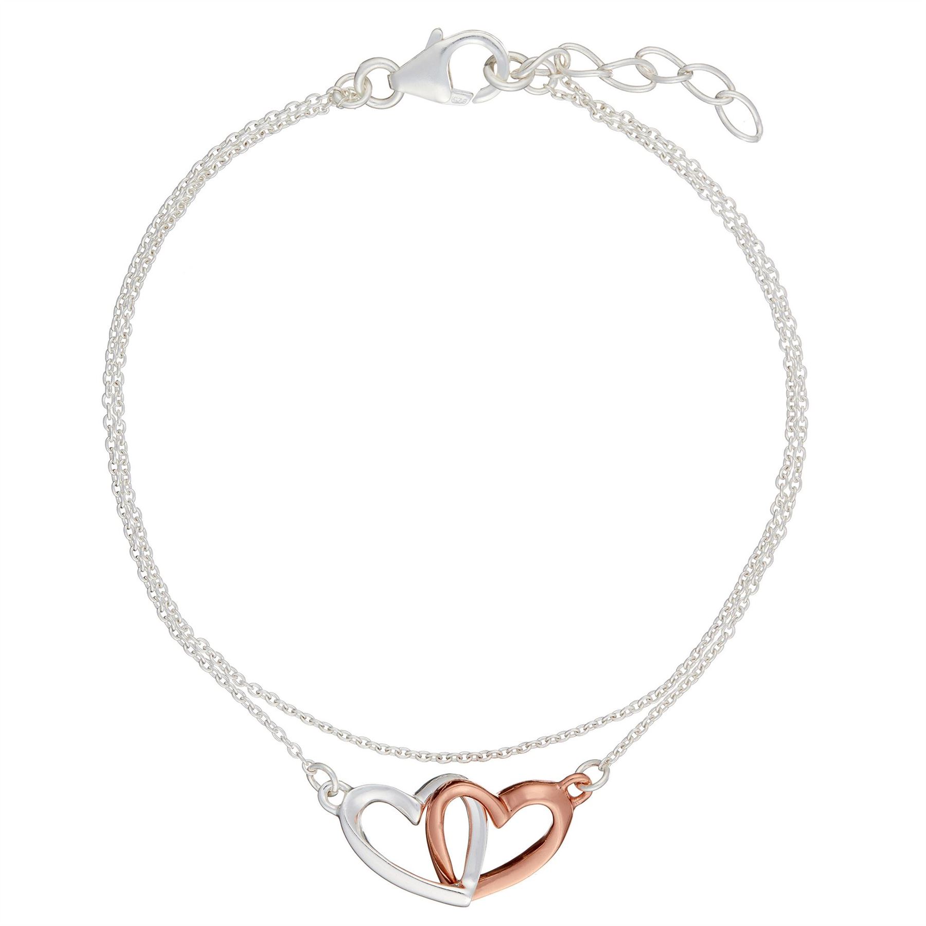 Silverly Women's 925 Sterling Silver Rose Gold Plated Double Heart ...
