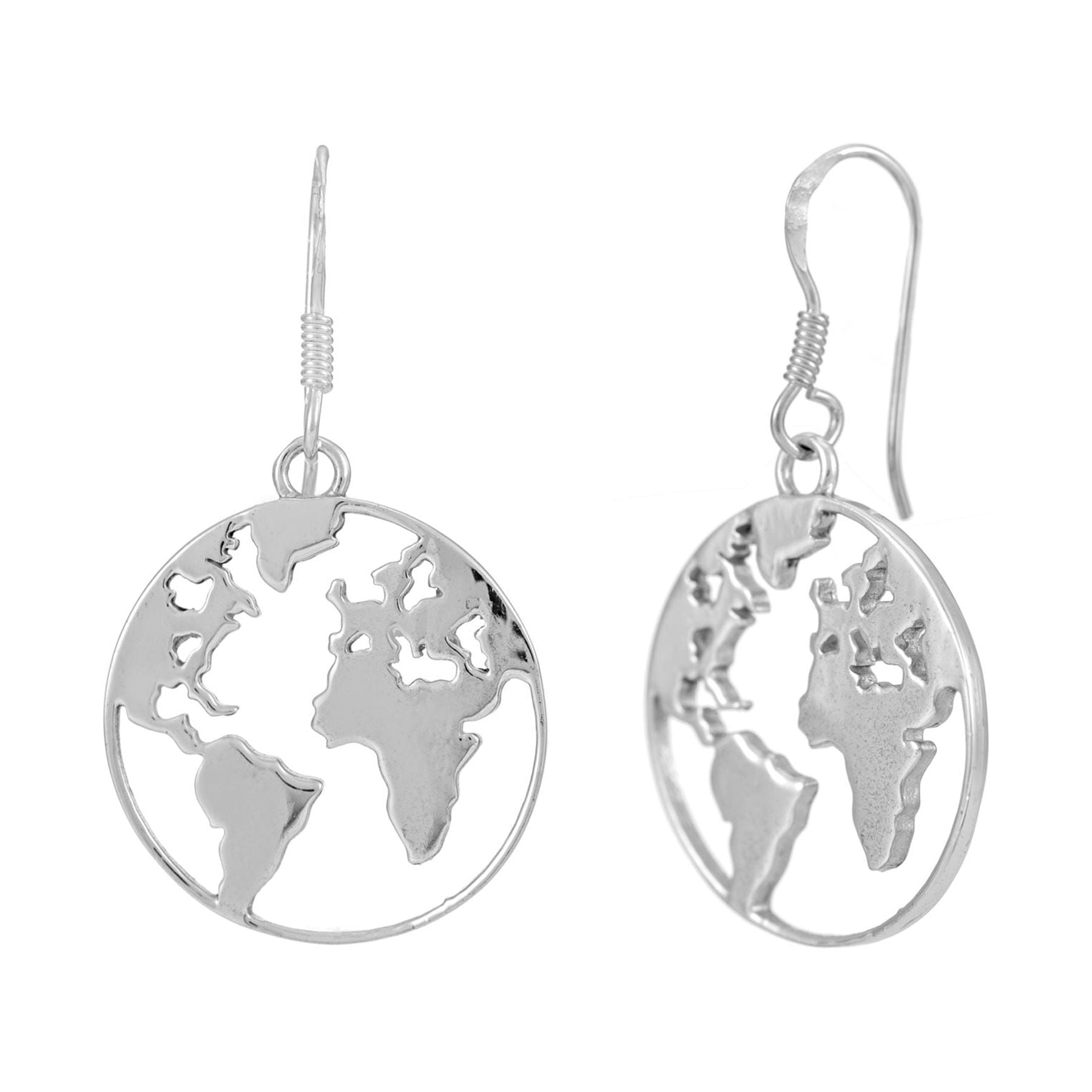 Silverly Women's 925 Sterling Silver Round Coin Disc World Earth Globe ...