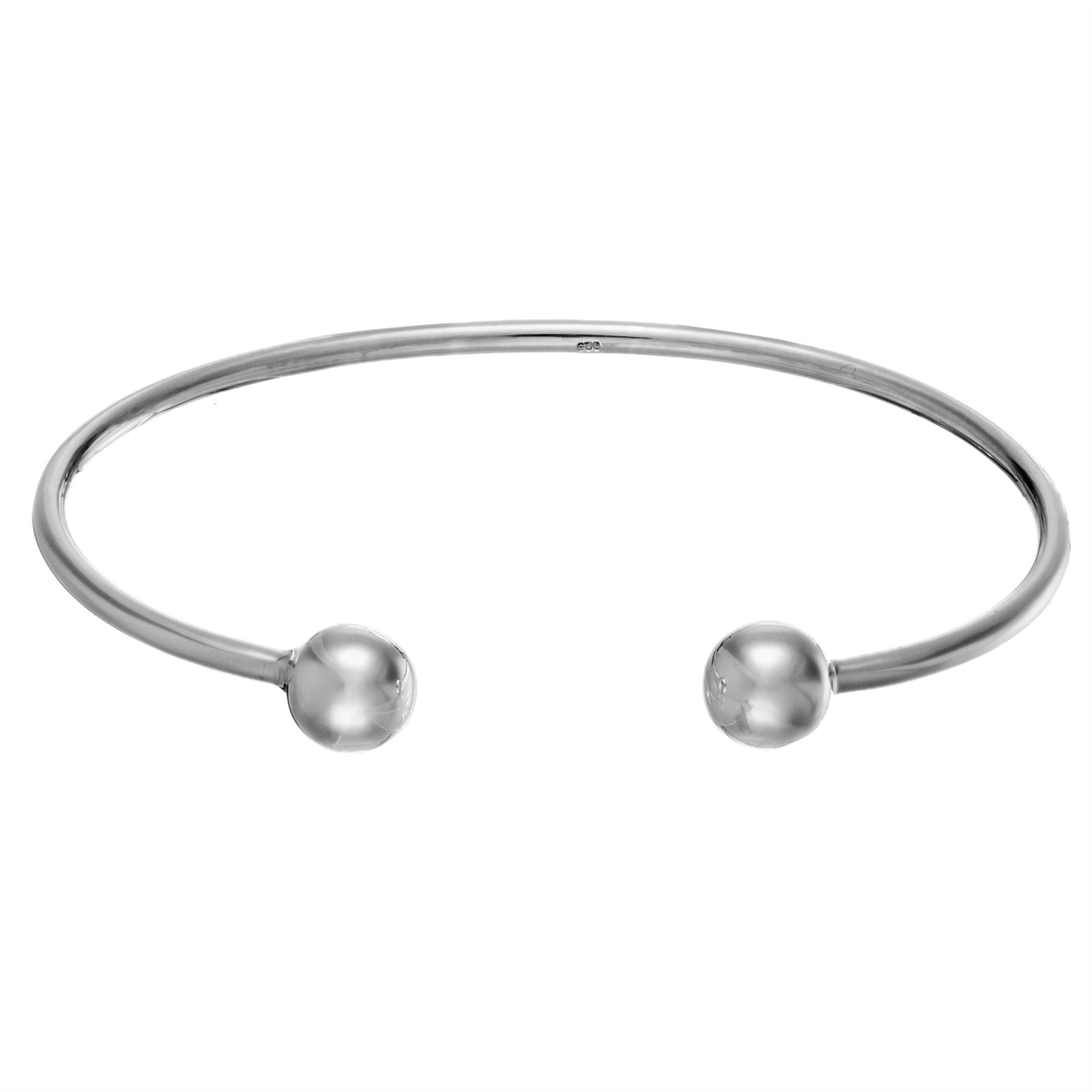 Silverly Women's 925 Sterling Silver Torque Double Ball Open Bangle ...