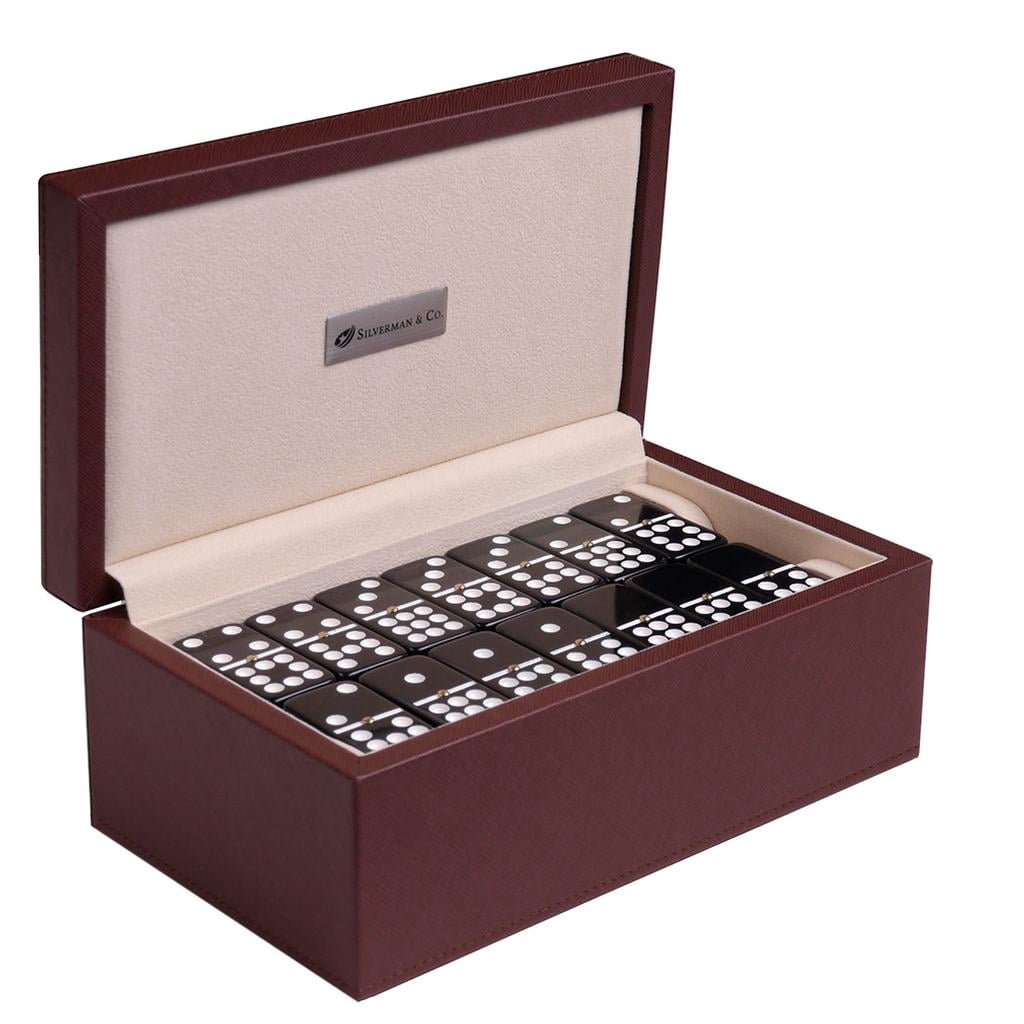 Silverman & Co. Double 9 Large Black Domino Set - Brown Case - Walmart.com