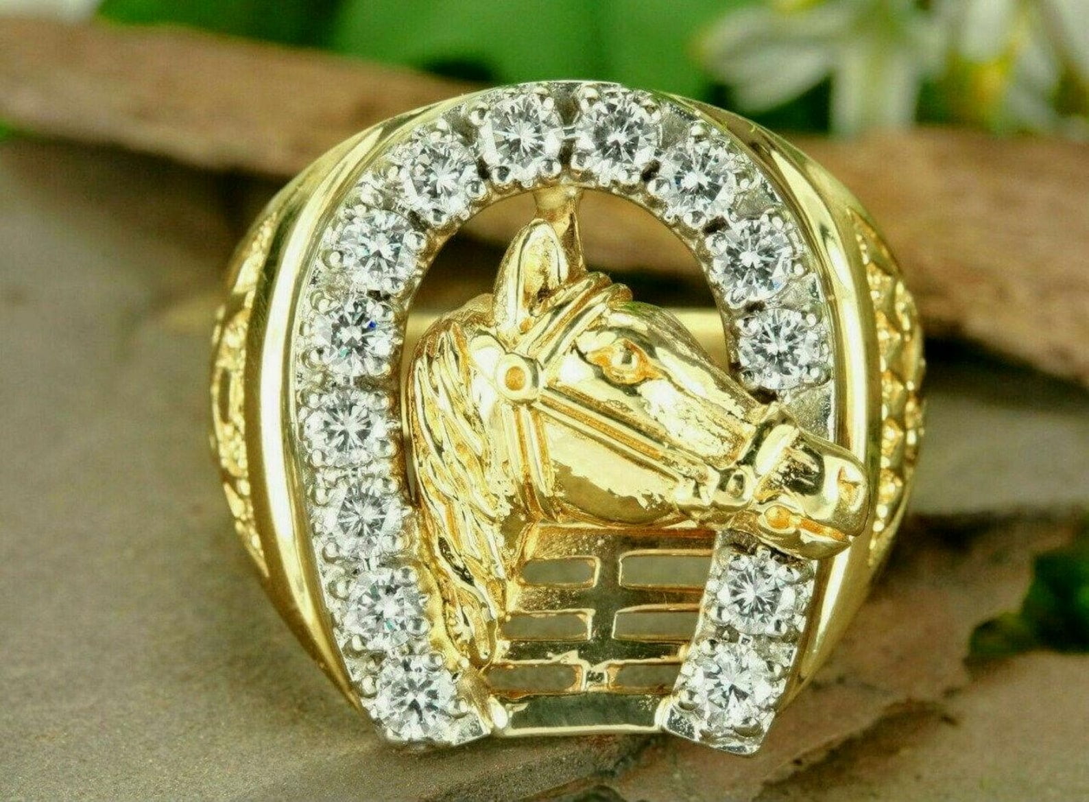 Silverstar Gems engagement ring Horseshoe Signet Ring 14K Yellow Gold Finish Silver Cubic ...