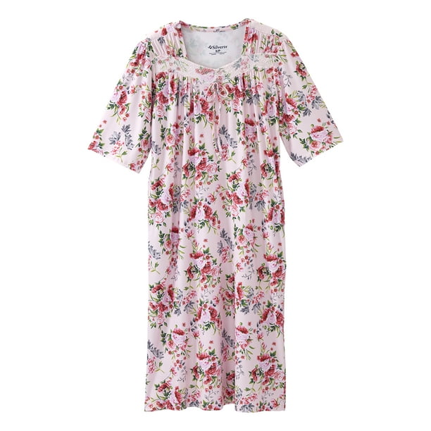 Silvert's Women's Open Back Adaptive Lace Trim Nightgown - No Peek ...