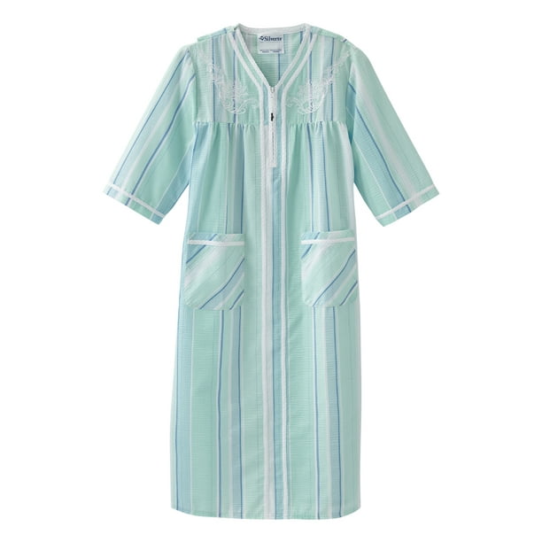 Silvert's Women's Open Back Adaptive Nightgown with Zip Front - No Peek ...