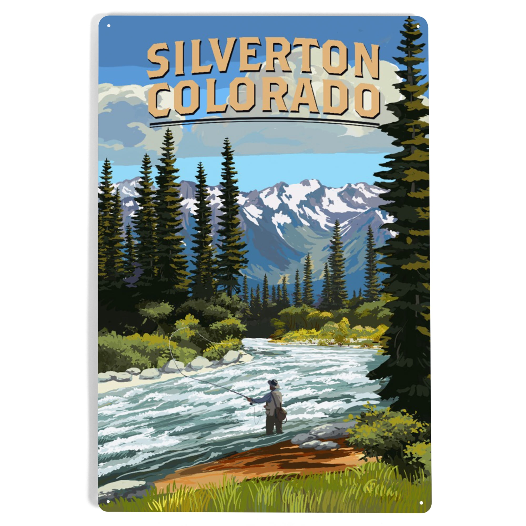 Silverton, Colorado, Angler and River Rapids (12x18 Aluminum Art ...