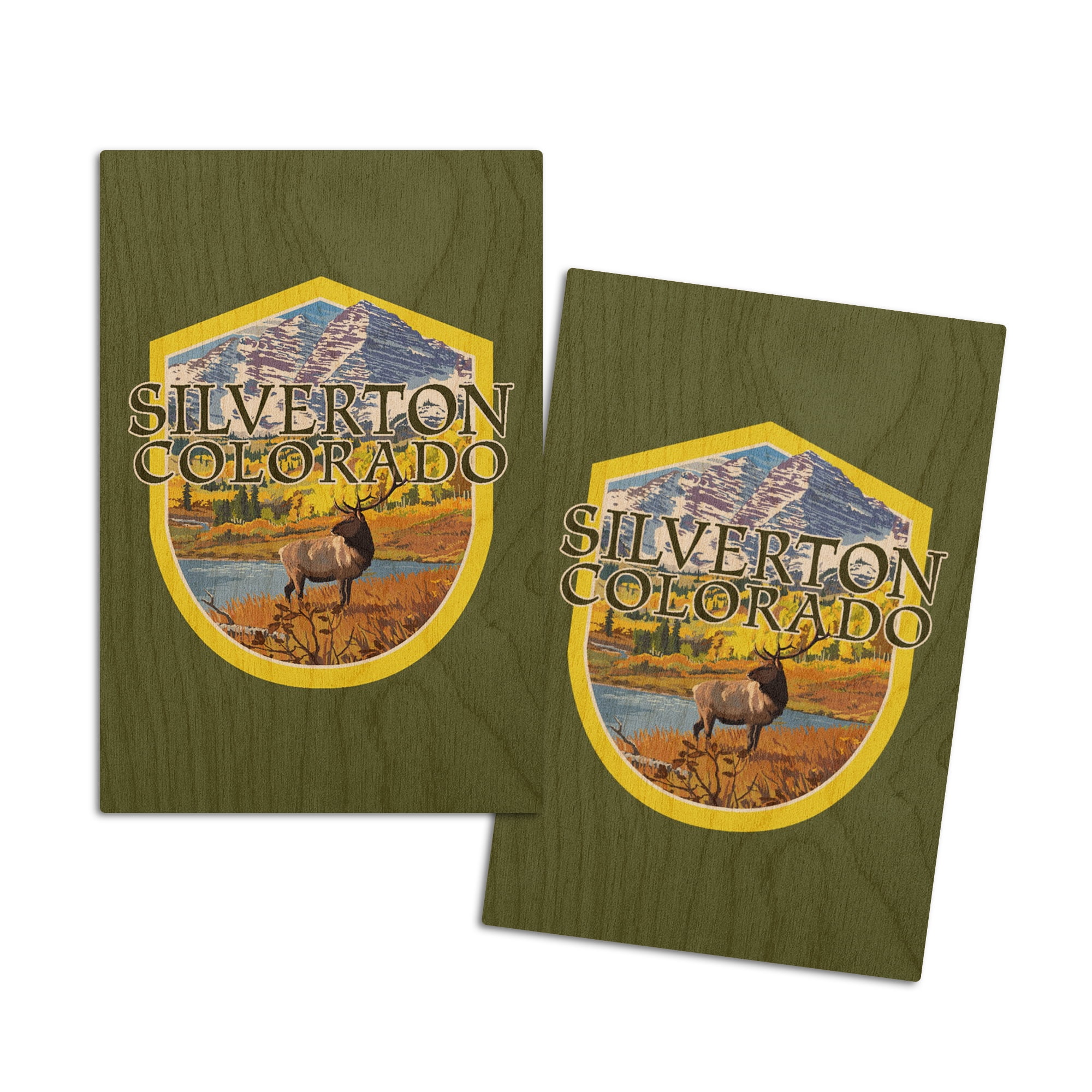 Silverton, Colorado, Elk and Lake, Contour (4x6 Birch Wood Postcards, 2 ...