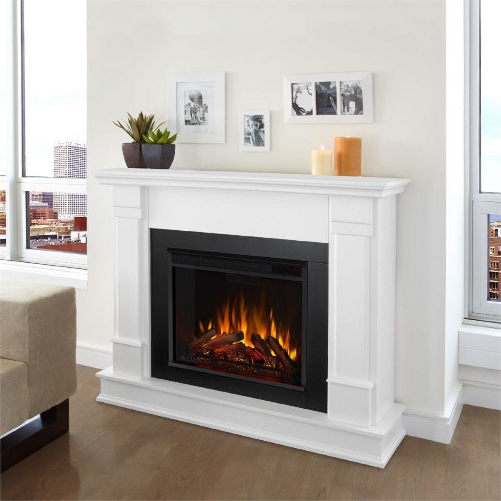 Real Flame Silverton Electric Fireplace, White, 4780 BTUs, 1000 sq ft ...