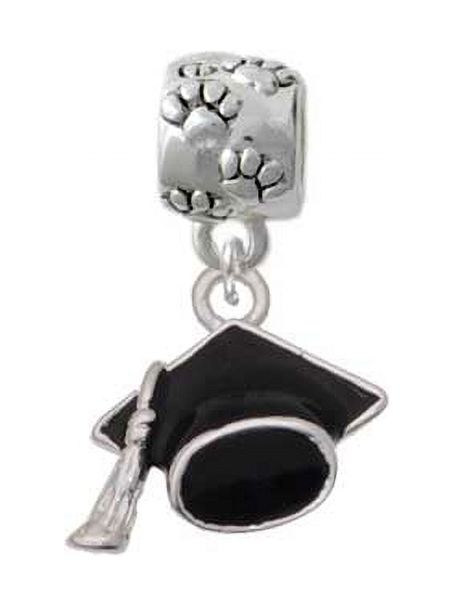 Silvertone 3-D Graduation Hat - Paw Print Charm Bead - Walmart.com