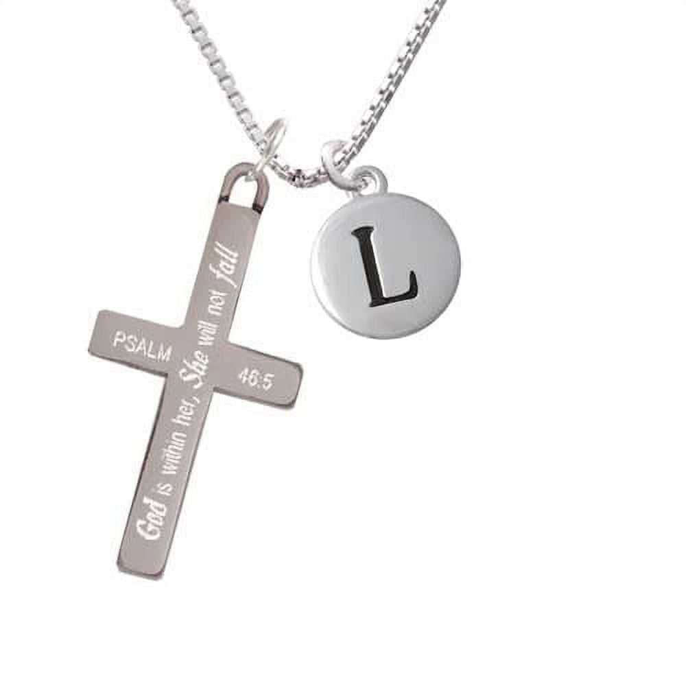 Silvertone Capital Letter - L - Pebble Disc - She will not Fall - Cross ...