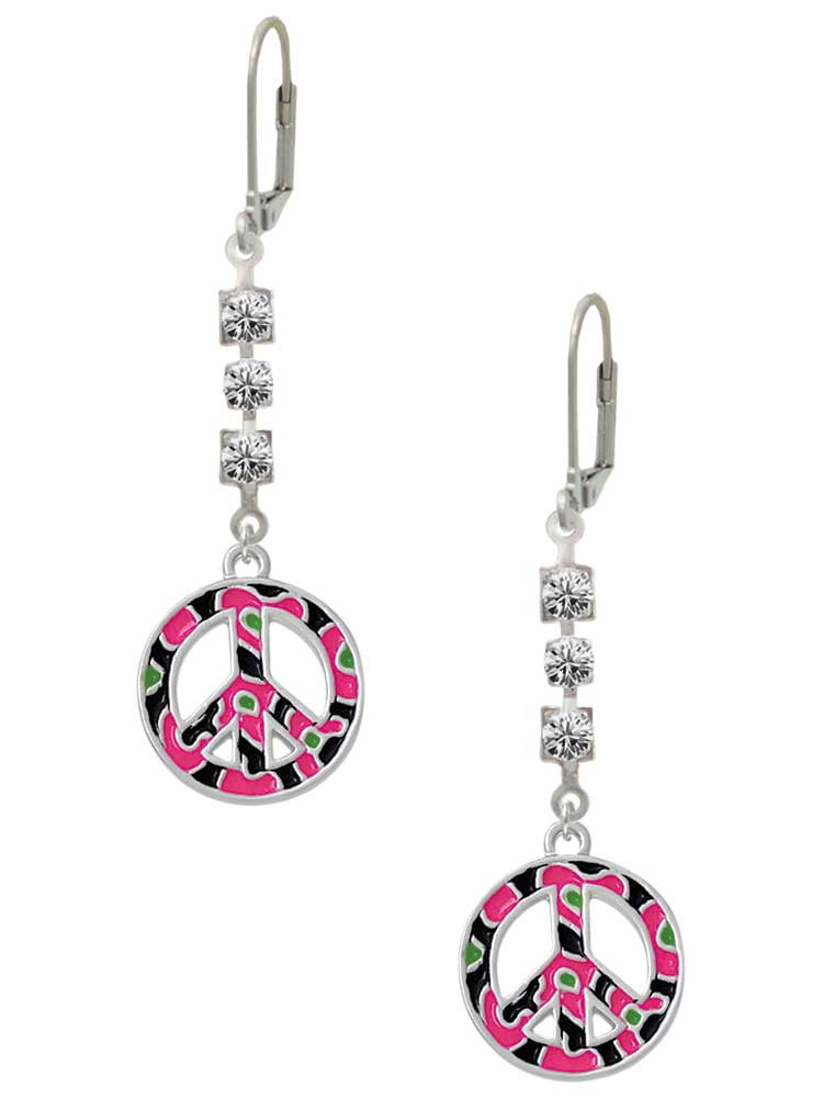 Silvertone Large Hot Pink Cheetah Print Peace Sign Crystal Madison ...