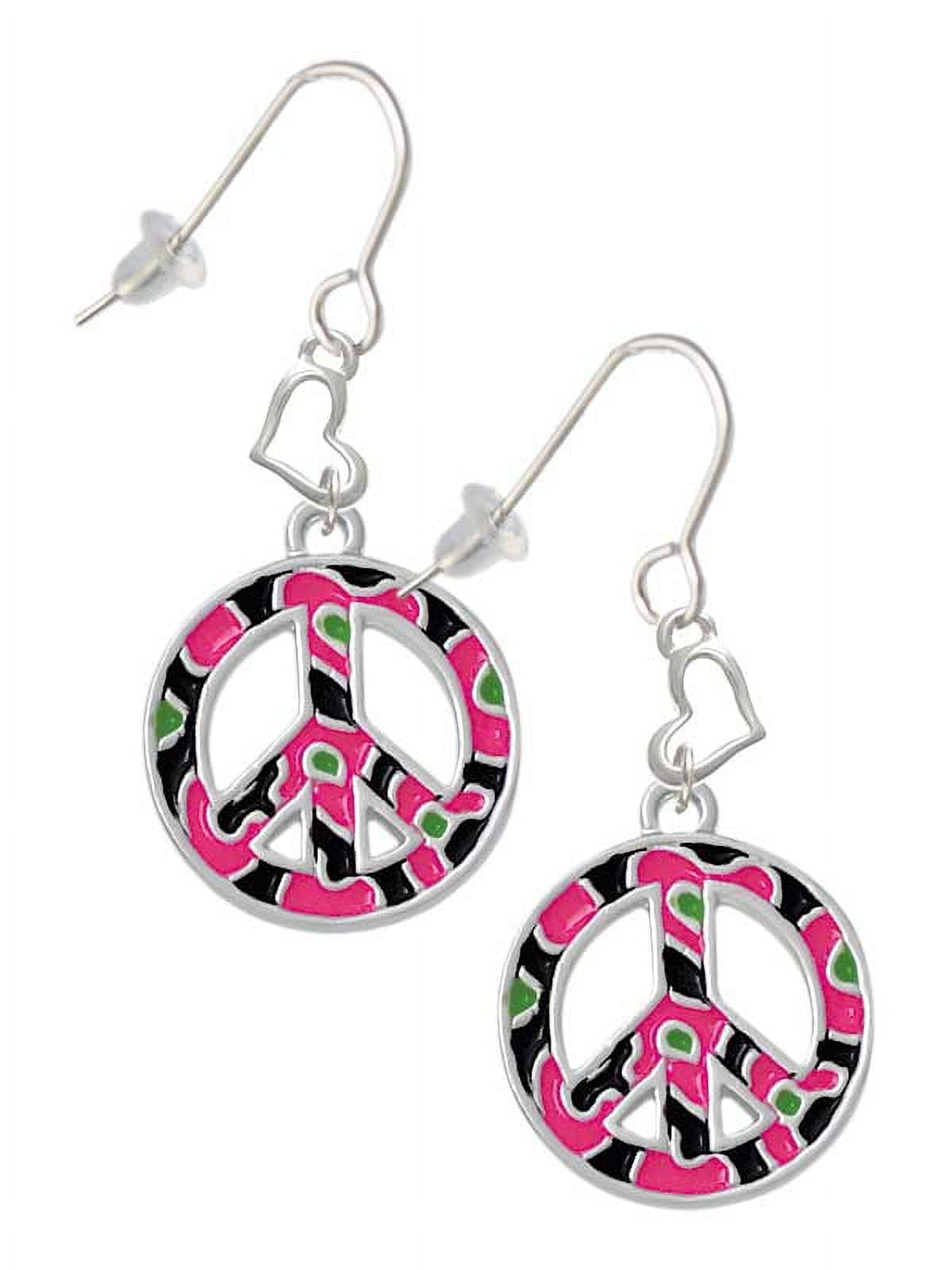 Silvertone Large Hot Pink Cheetah Print Peace Sign Heart French ...