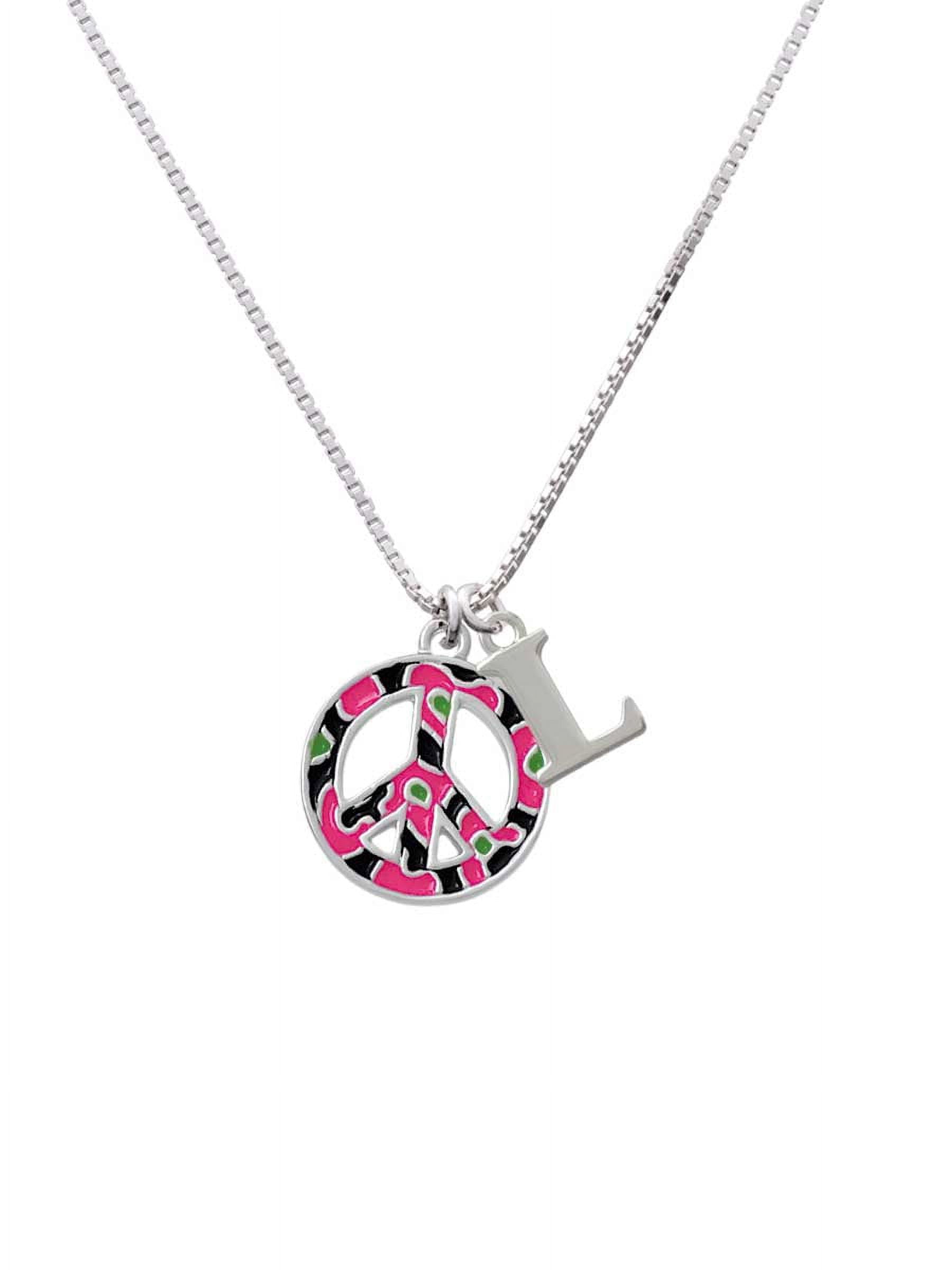 Silvertone Large Hot Pink Cheetah Print Peace Sign - L - Initial ...