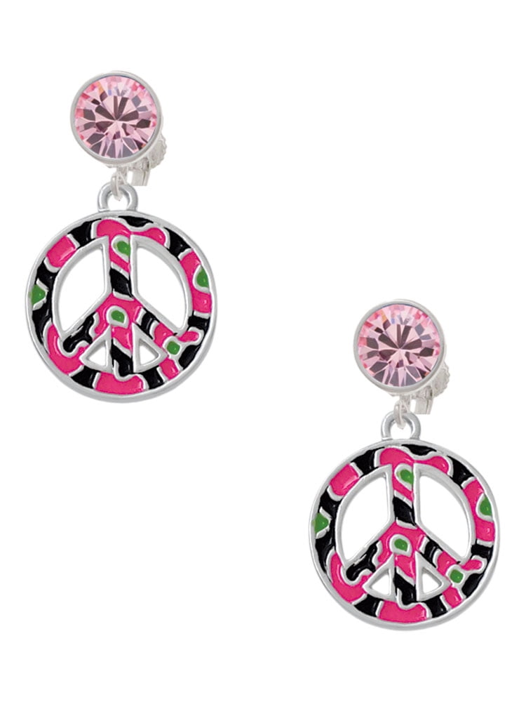 Delight Jewelry Silvertone Large Hot Pink Cheetah Print Peace Sign Pink ...