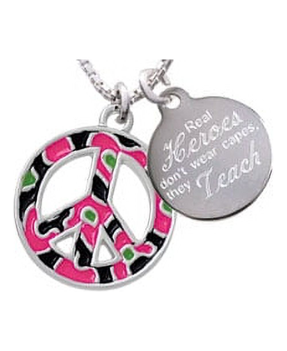 Silvertone Large Hot Pink Cheetah Print Peace Sign Real Heroes Don't ...