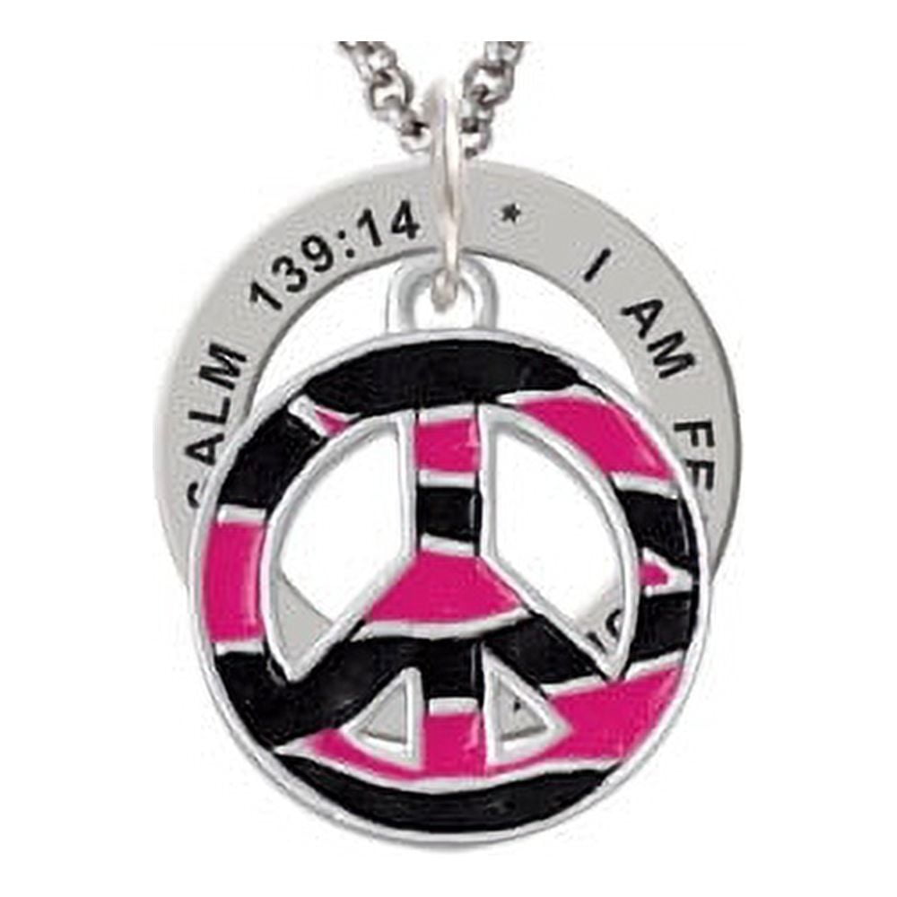 Silvertone Large Hot Pink Tiger Print Peace Sign Psalm 139:14 ...