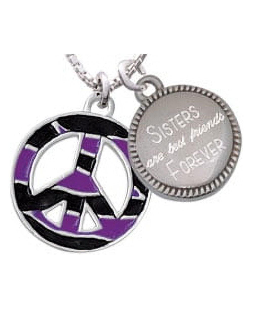 Silvertone Large Purple Tiger Print Peace Sign Sisters Are Best Friends ...