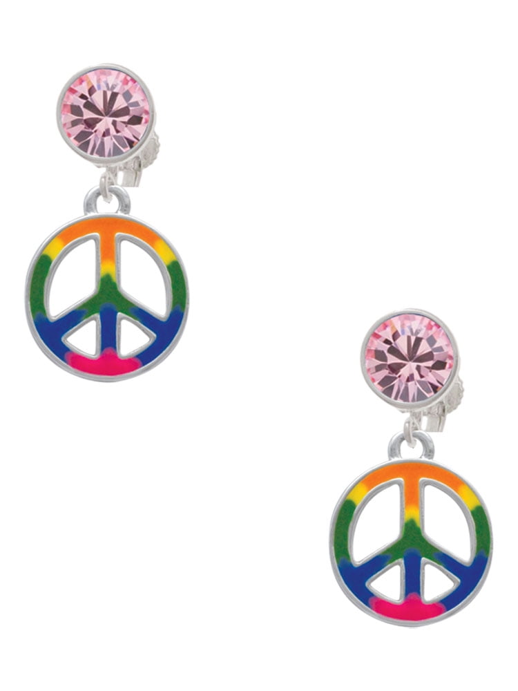 Delight Jewelry Silvertone Large Rainbow Colored Peace Sign Pink ...