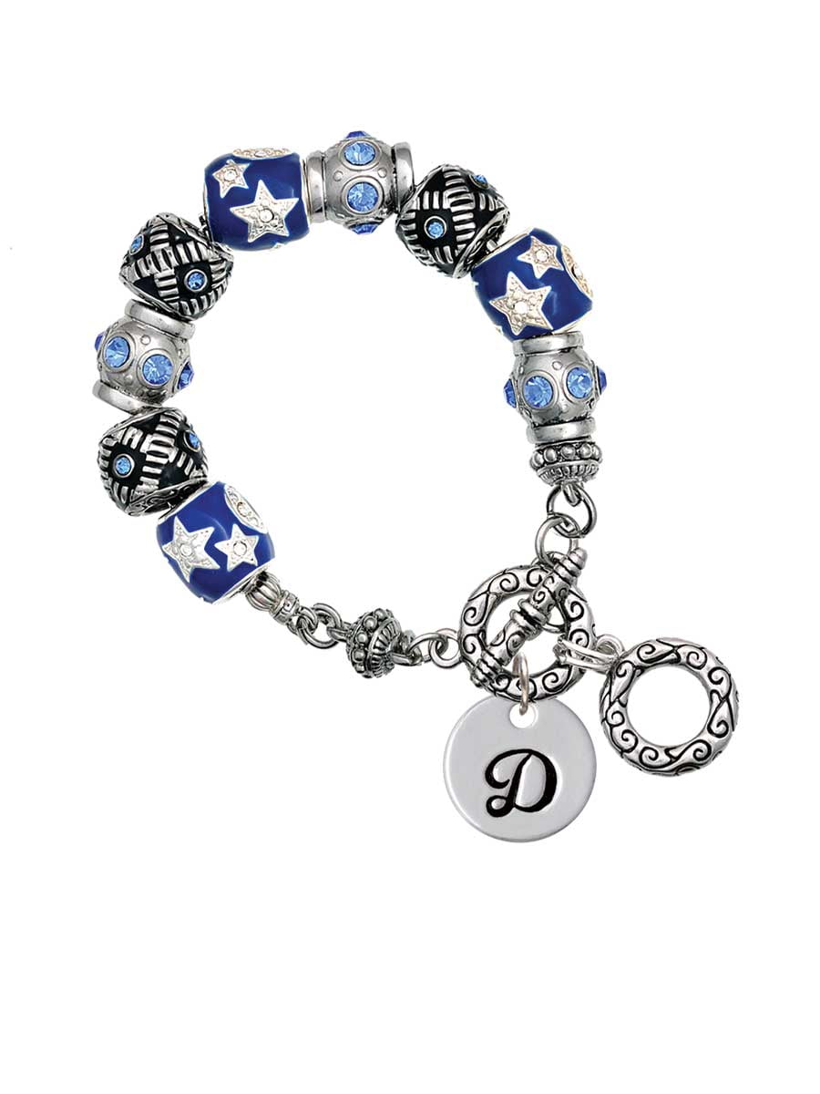 Silvertone Large Script Letter - D - 3/4'' Disc - Blue Moon Bead Charm ...