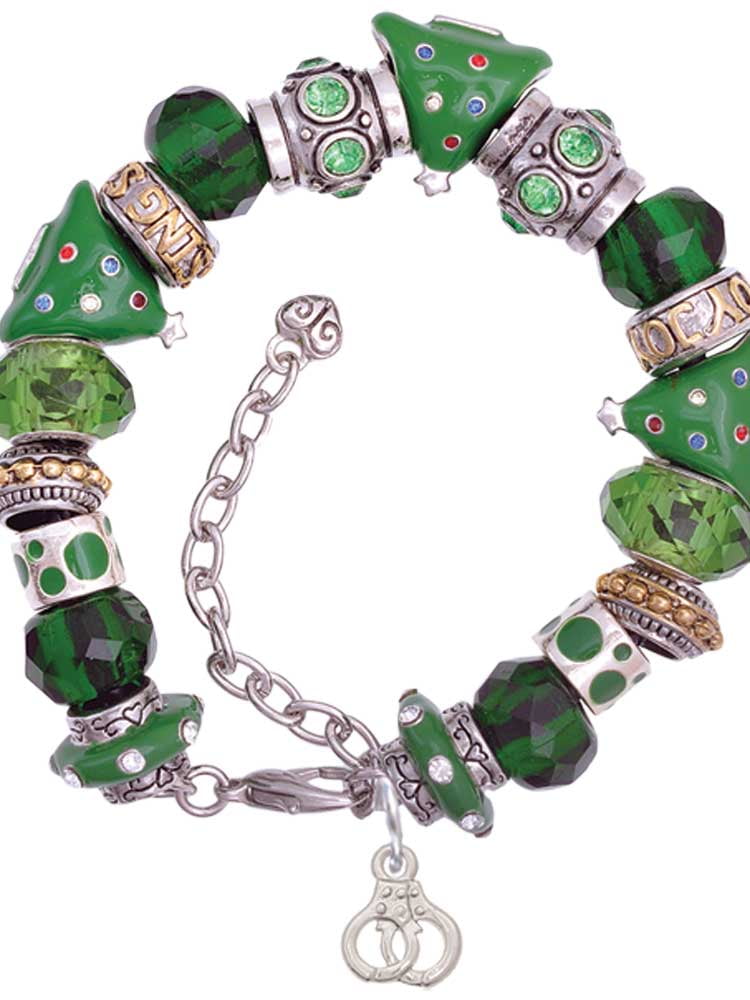 Silvertone Mini Handcuffs Green Christmas Bead Bracelet - Walmart.com