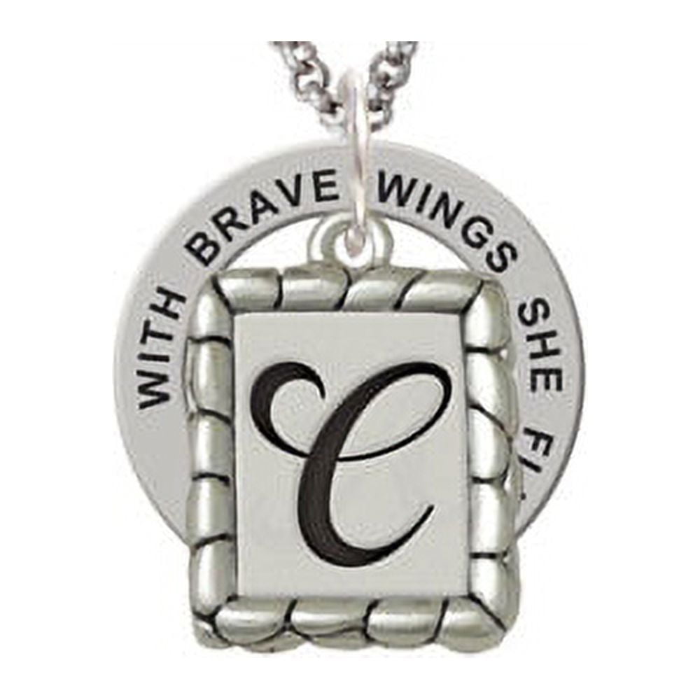 Silvertone Pebble Border Initial - C Brave Wings Affirmation Ring ...