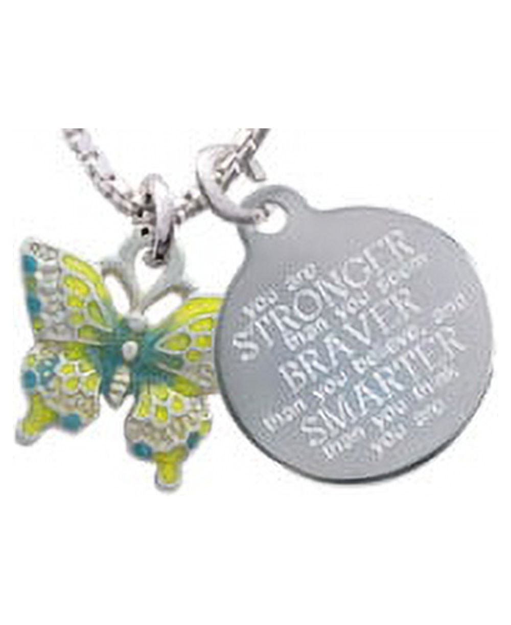 Silvertone Small Lime Green & Blue Butterfly Stronger Braver Smarter ...