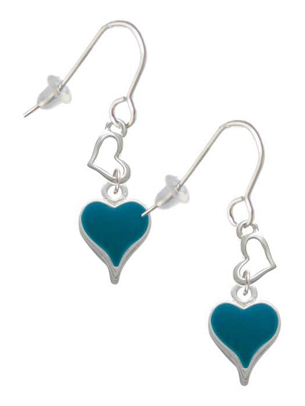 Silvertone Small Long Dark Teal Heart Heart French Earrings - Walmart ...