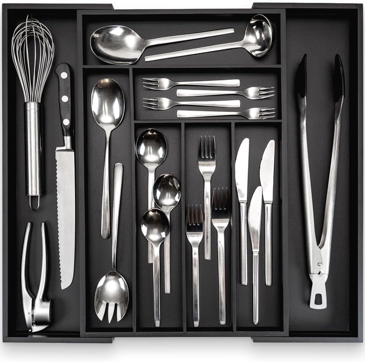 Silverware Drawer Organizer #17.7" Depth – Black - Utensil Holder ...
