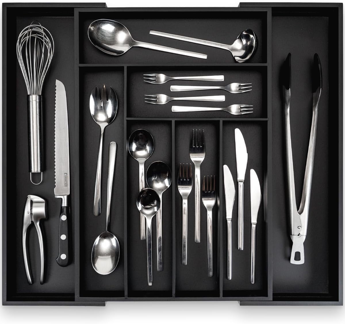 Silverware Drawer Organizer #19.7" Depth – Black - Utensil Holder ...