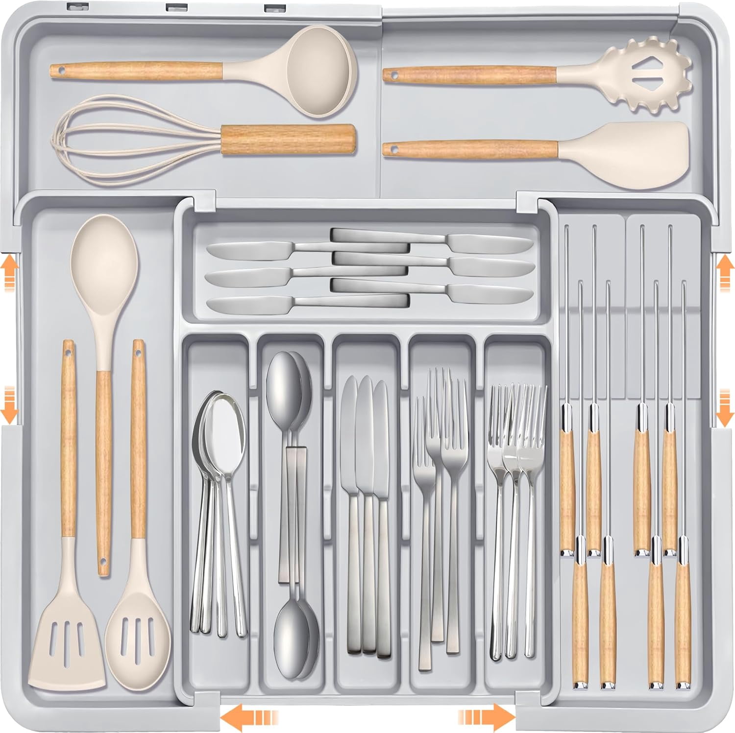 Silverware Drawer Organizer for Kitchen, Adjustable Utensil Drawer ...