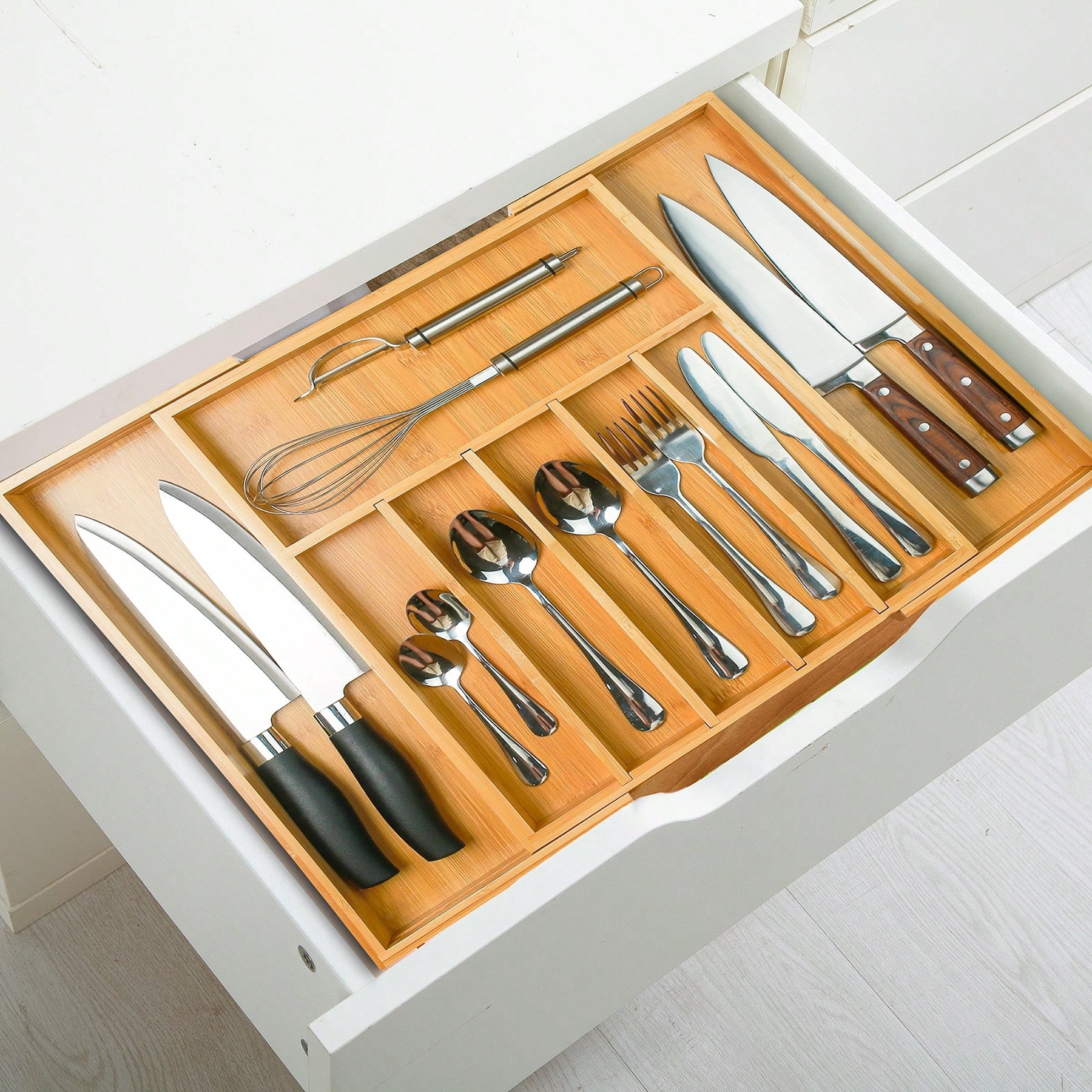 Silverware Drawer Organizer With Removable Knife Block And Dividers ...