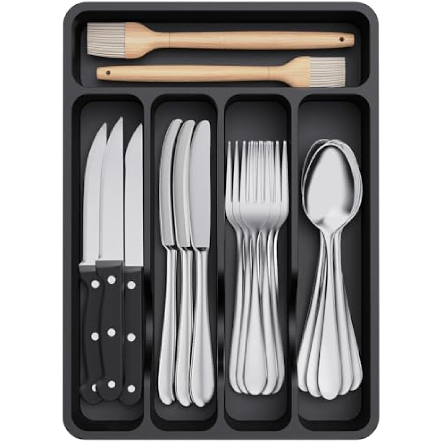 Silverware Drawer Organizer Tray, Plastic Cutlery Storage for Kitchen ...