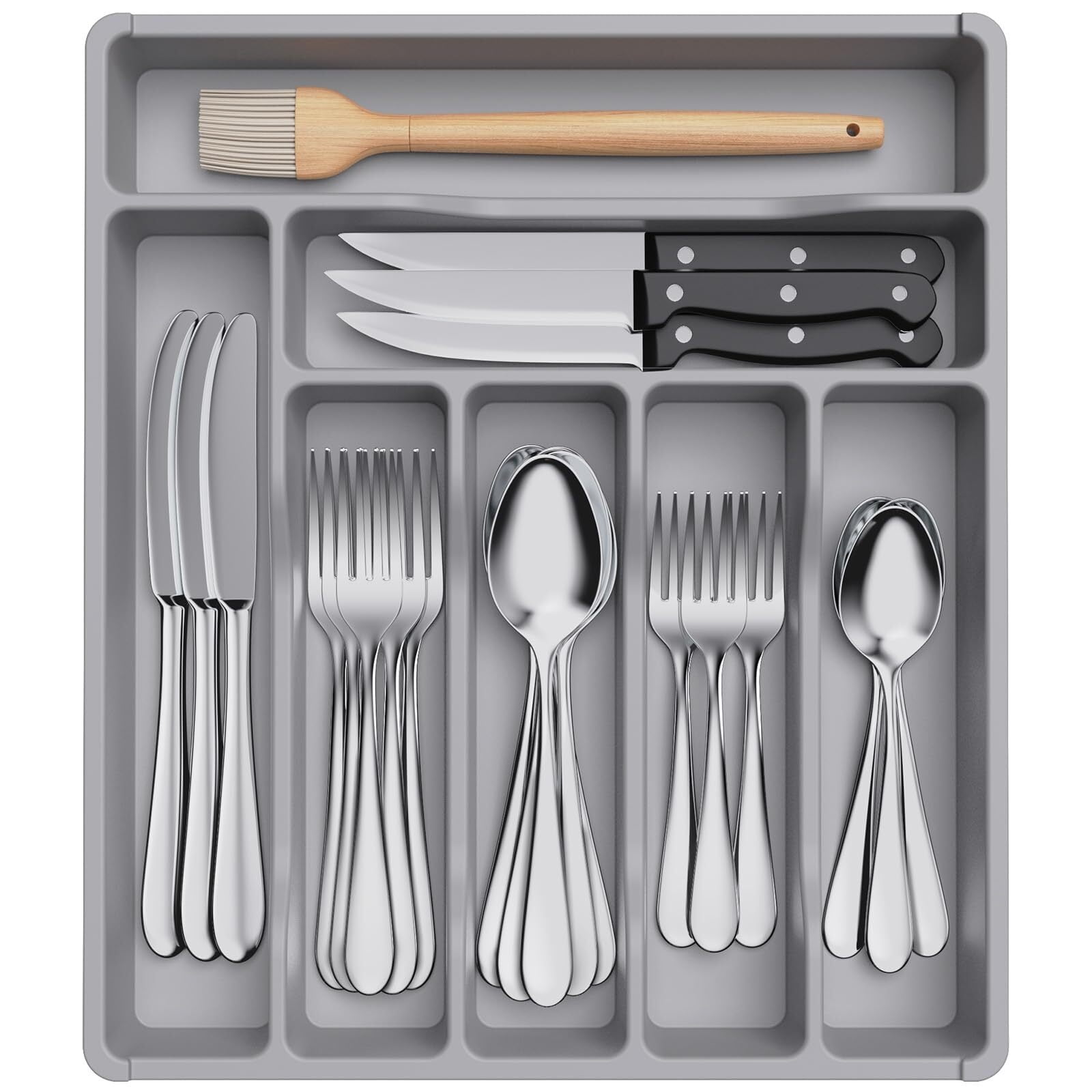 Silverware Drawer Organizer Tray, Plastic Cutlery Storage for Kitchen ...
