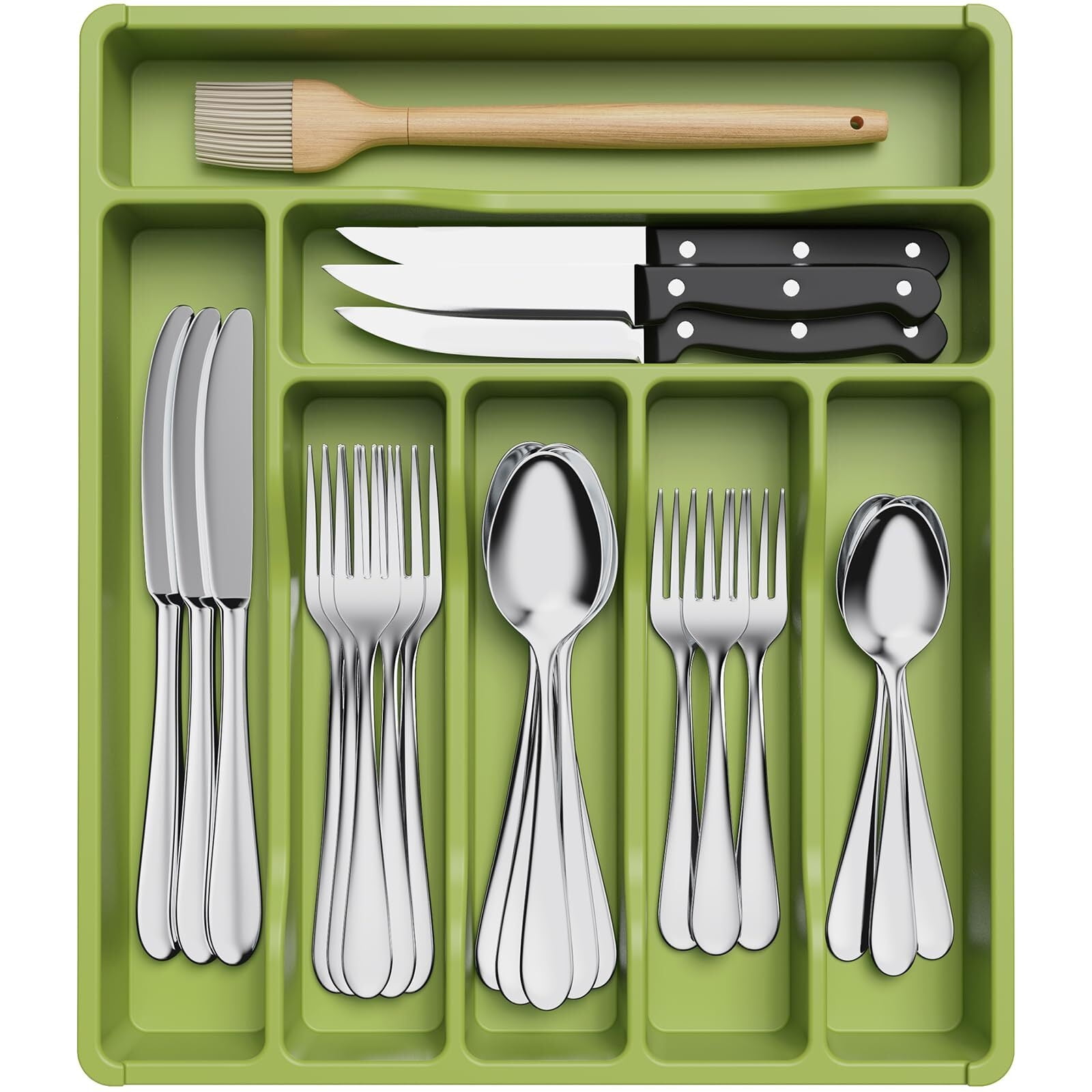 Silverware Drawer Organizer Tray, Plastic Cutlery Storage for Kitchen ...