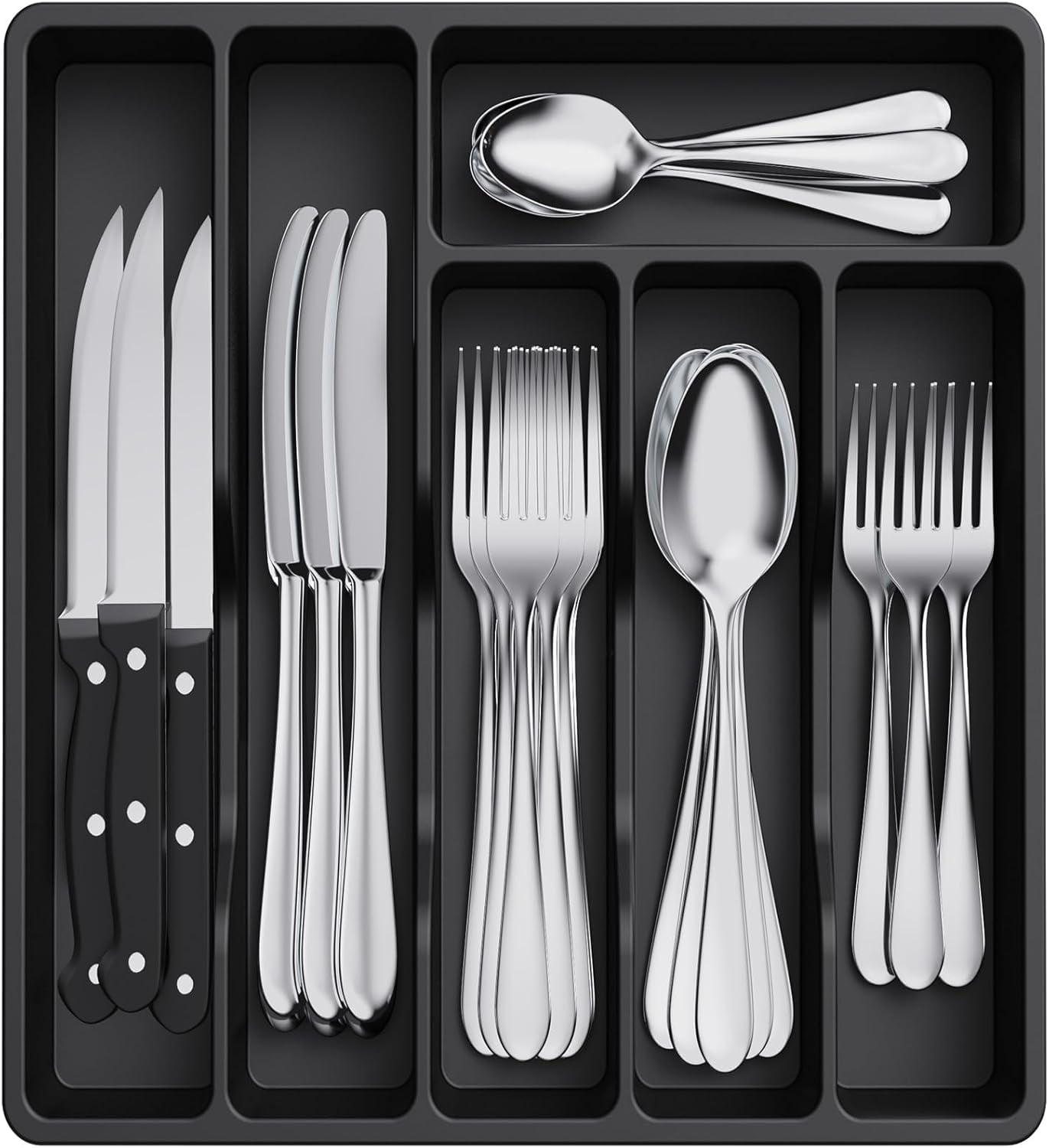 Silverware Drawer Organizer Tray, Plastic Cutlery Storage for Kitchen ...
