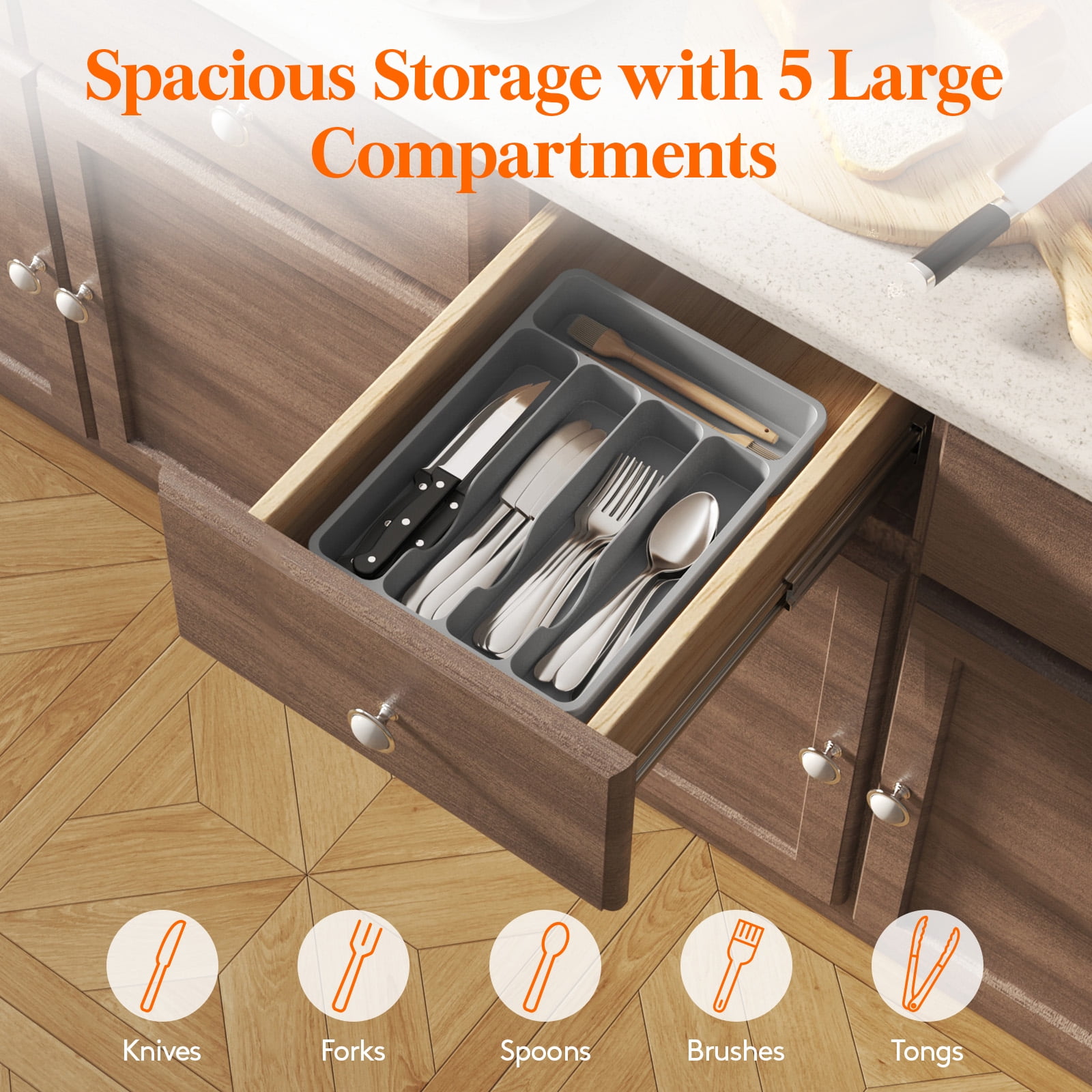 "Small Silverware Organizer for Drawer, Plastic Flatware Tray with 5 ...