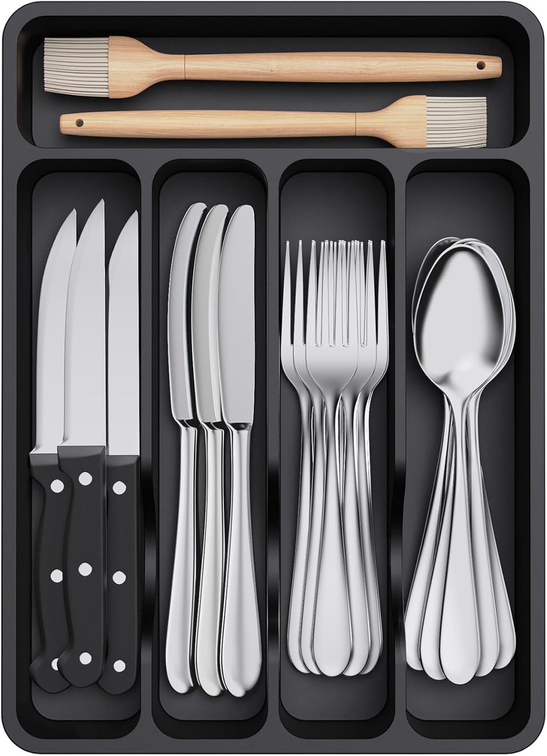 Silverware Drawer Organizer Tray, Plastic Cutlery Storage for Kitchen ...