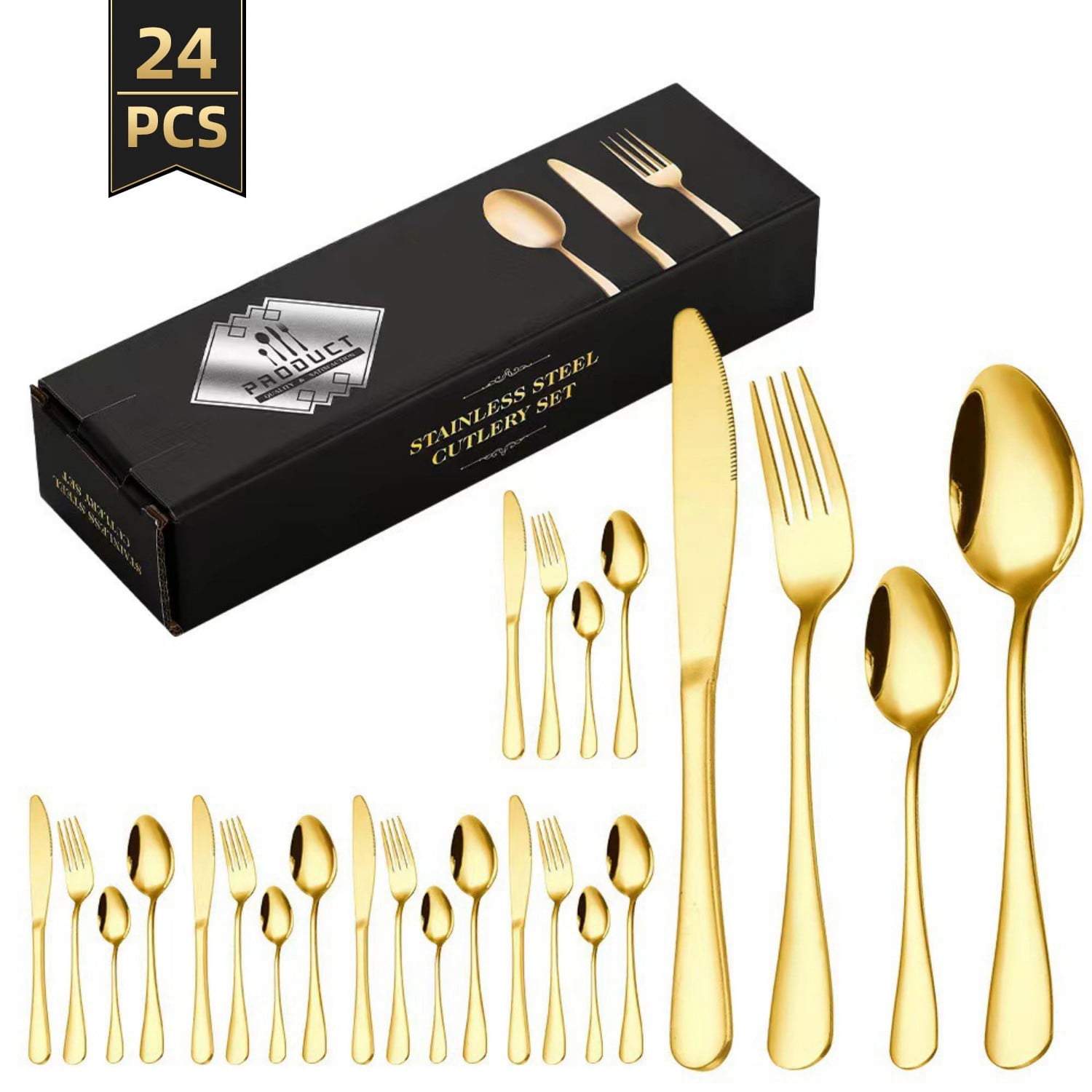 Silverware Flatware Set, 24-piece Stainless Steel Cutlery Set For 6 ...