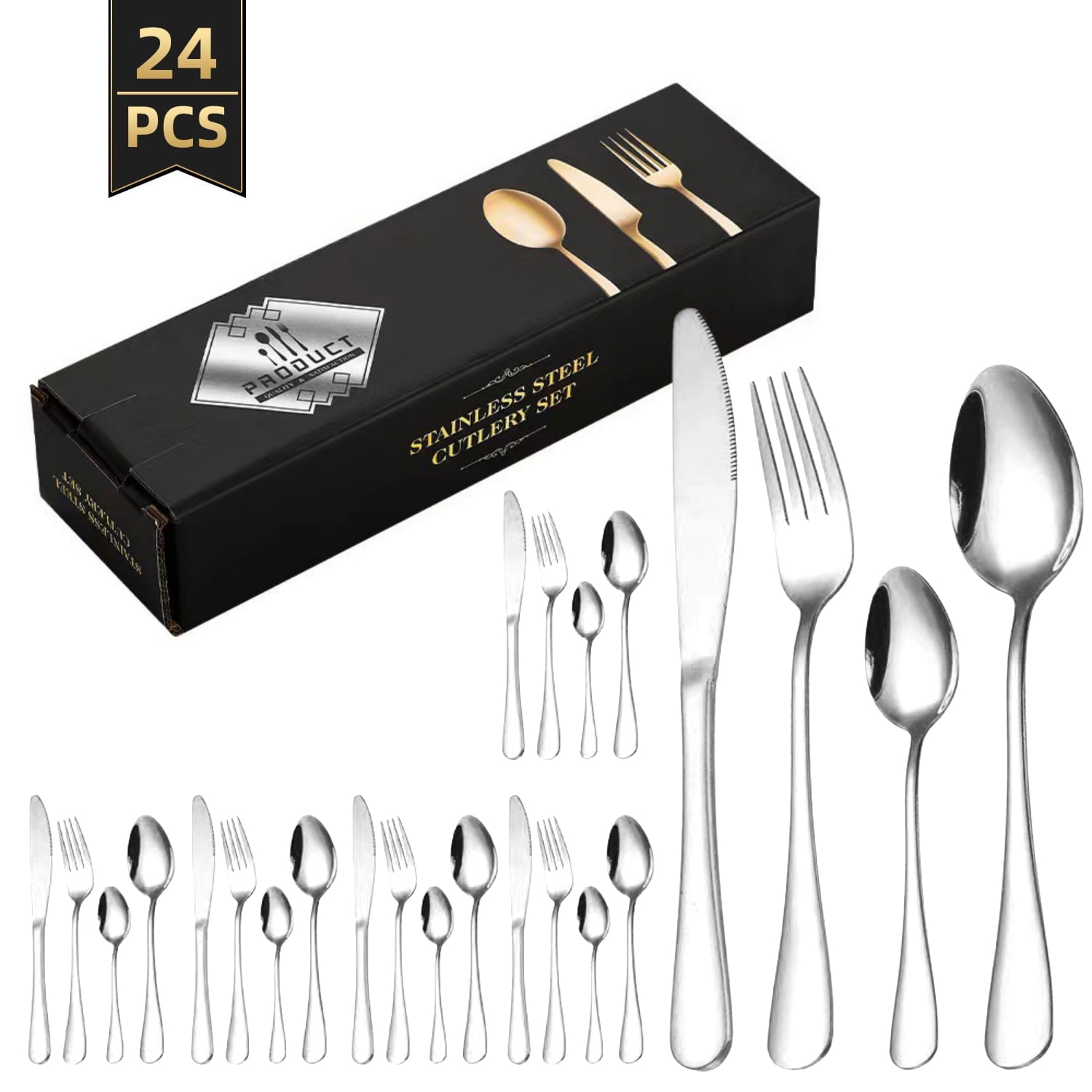 Silverware Flatware Set, 24-piece Stainless Steel Cutlery Set For 6 ...