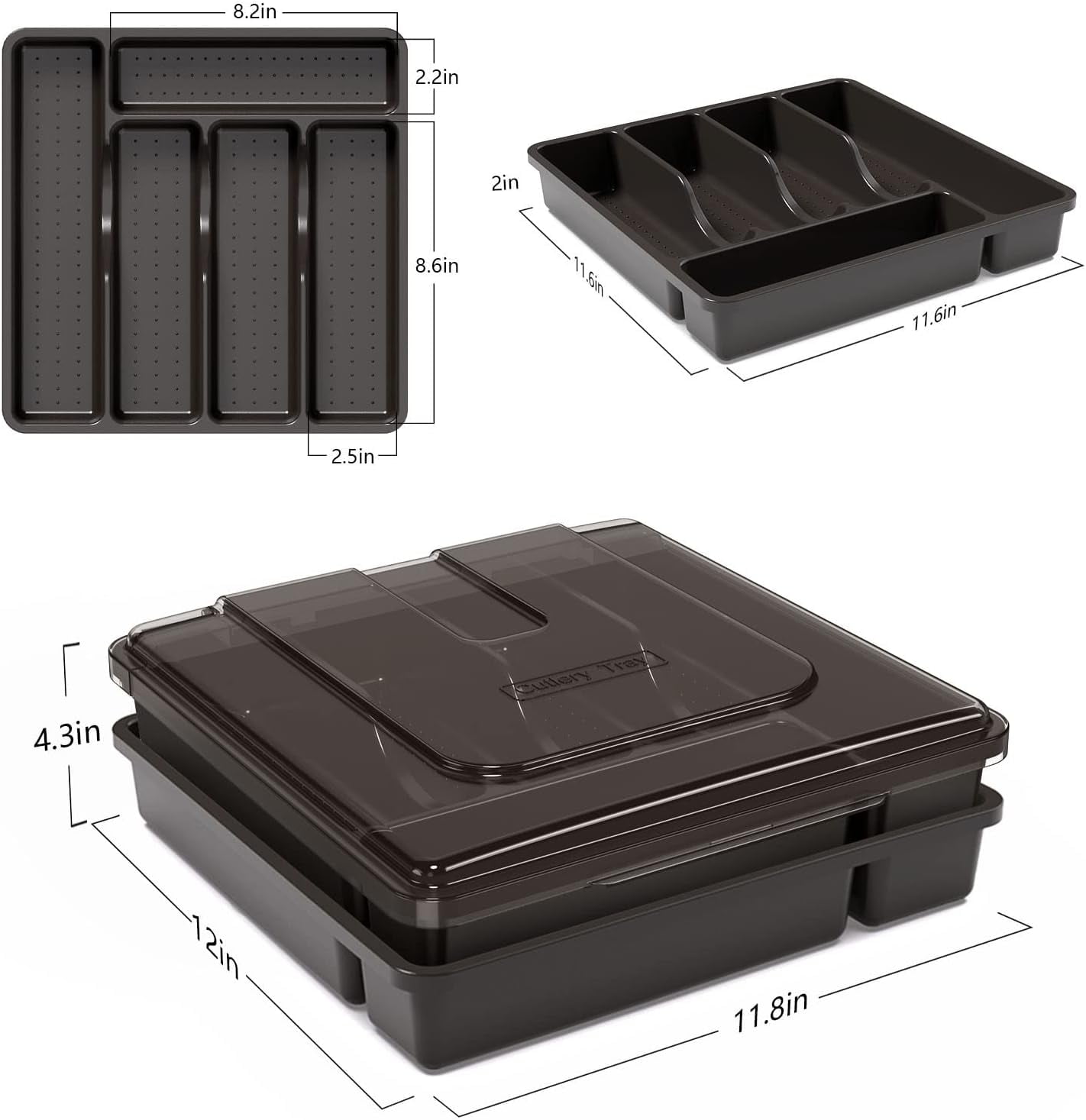 Double Layer Silverware Holder with Lid, 10 Compartment Plastic Cutlery ...