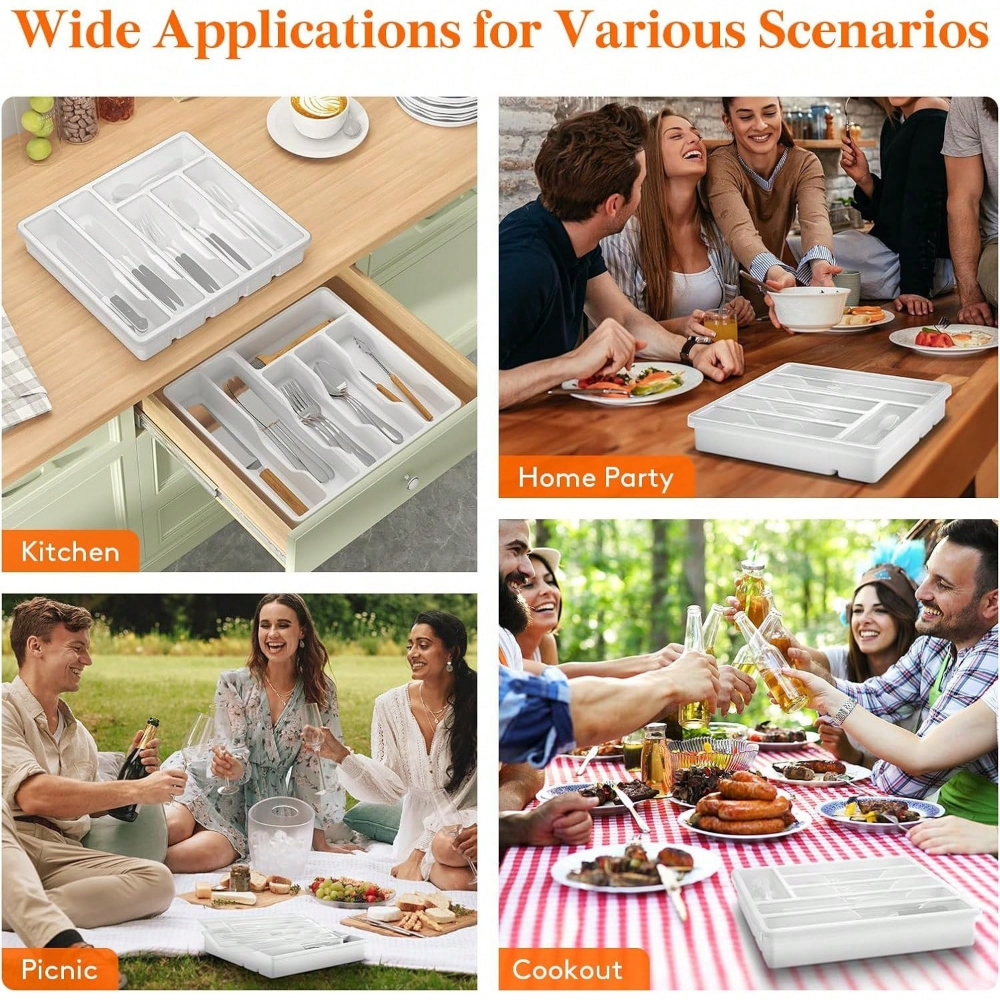 Silverware Organizer With Lid, Covered Utensil Tray For Kitchen Drawer ...