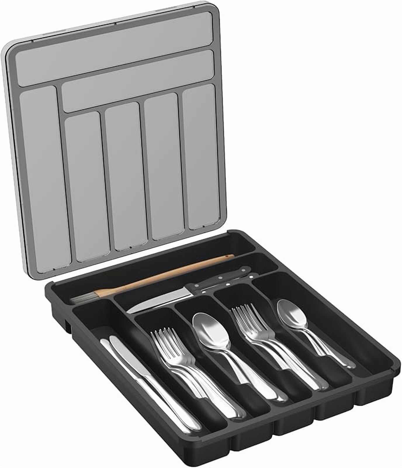 Silverware Organizer with Lid, Covered Utensil Tray for Kitchen Drawer ...