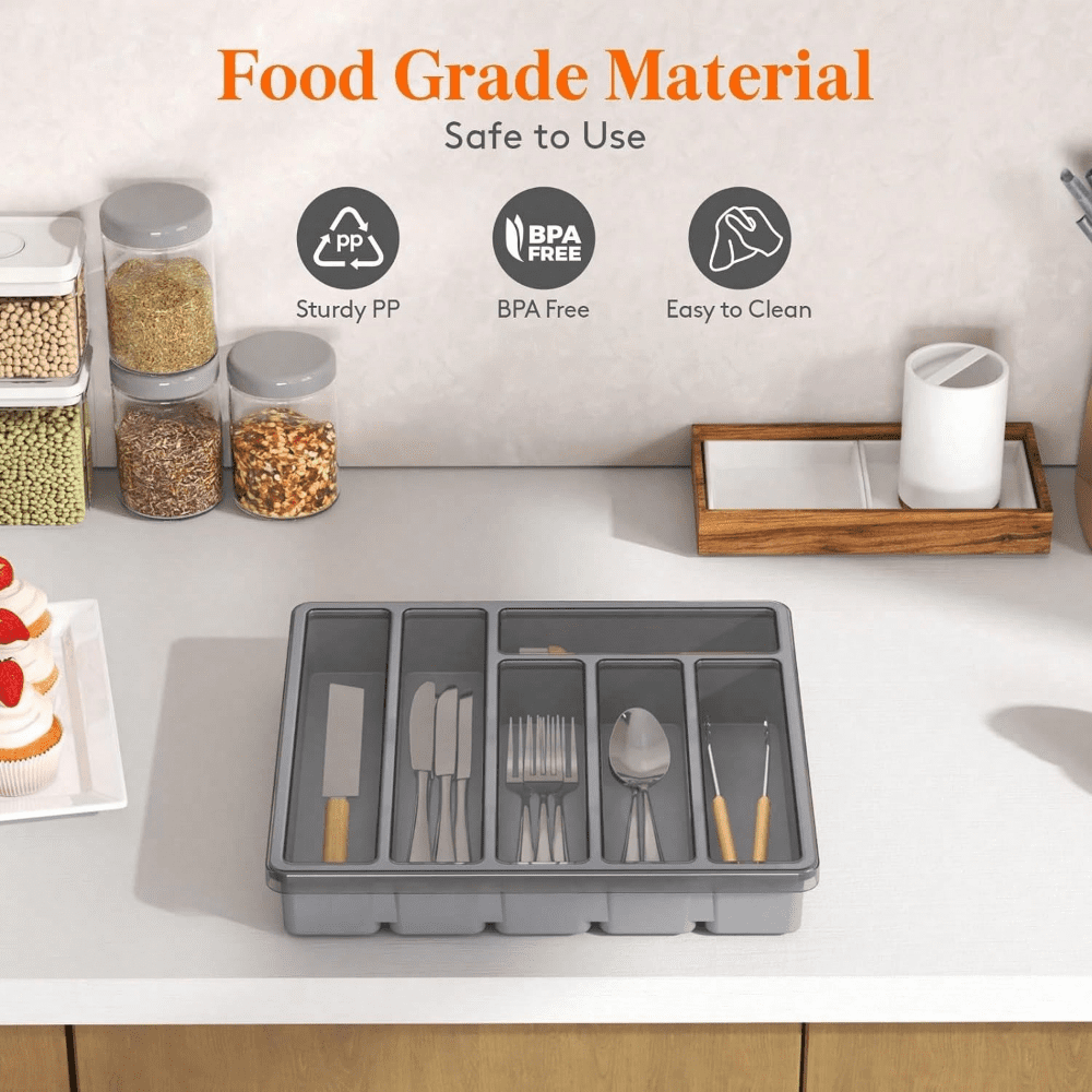 Silverware Organizer With Lid, Covered Utensil Tray For Kitchen Drawer ...